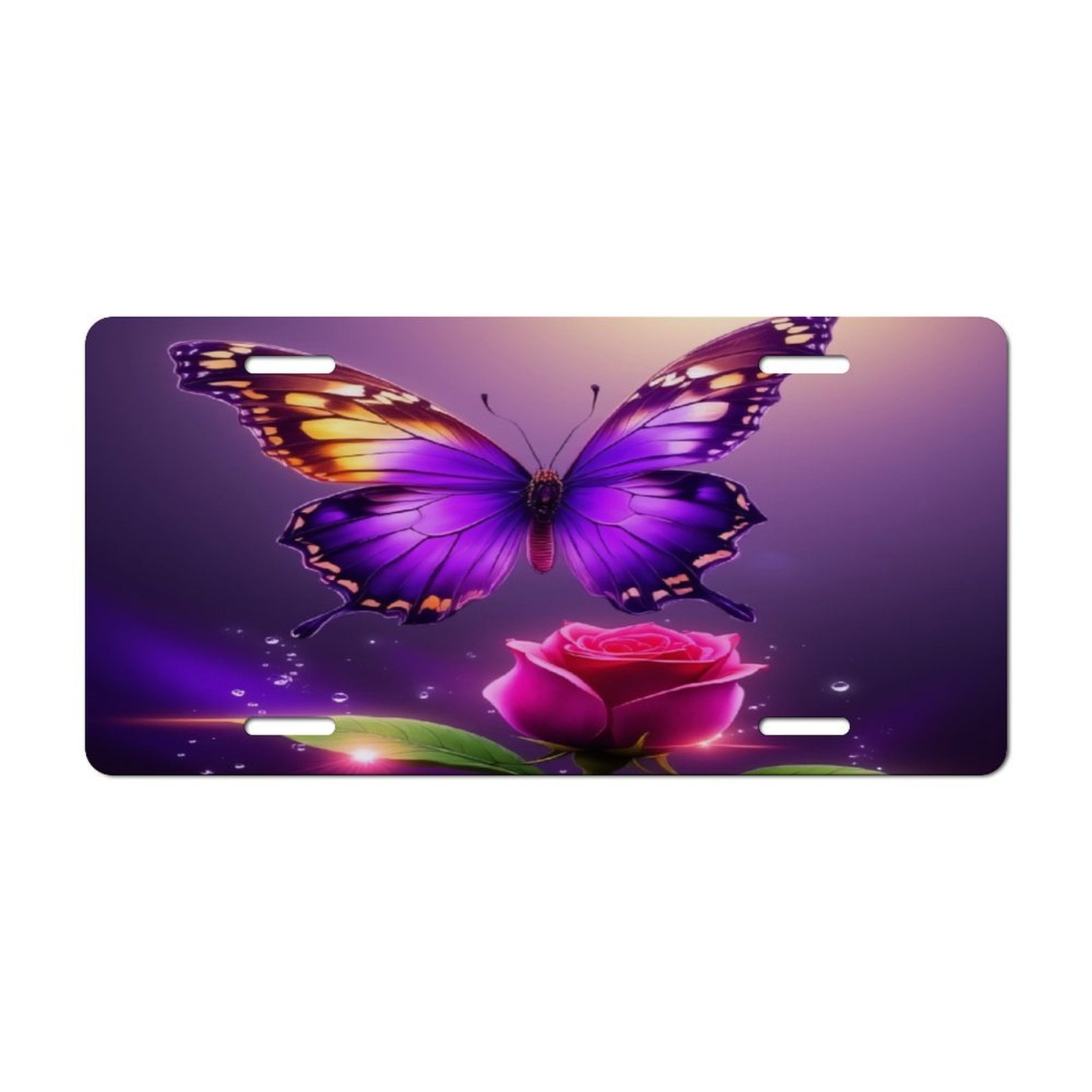 Purple Butterfly Rose Glow Car Decorative Front License Plate,Vanity ...