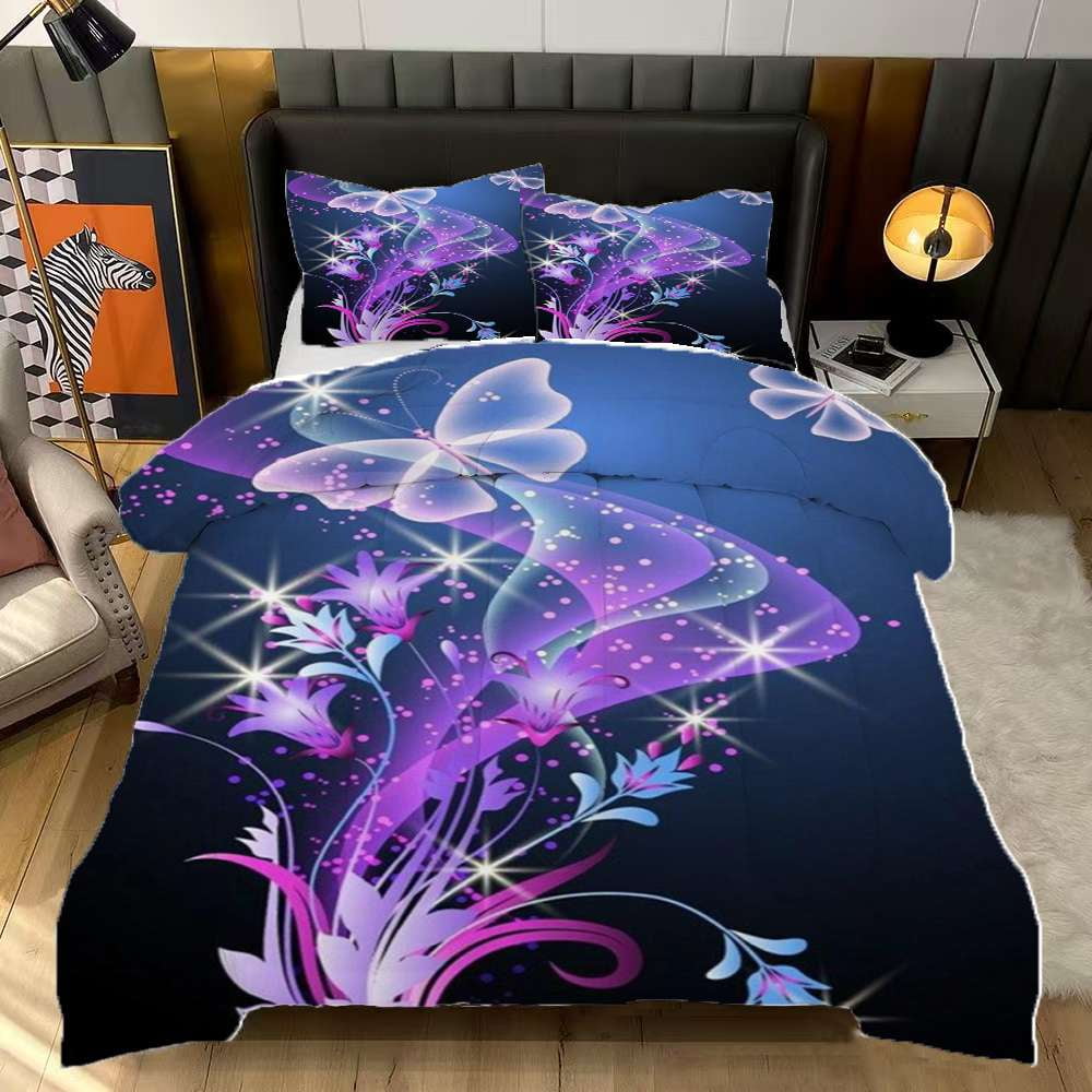 Purple Butterfly Scenery Comforter Set Queen Size Bedding Set For Travl ...