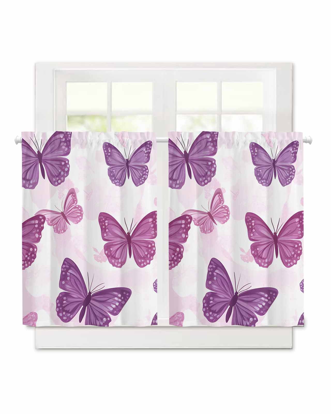Purple Butterfly Short Blackout Curtains 36 Inch Long Cartoon Cute ...