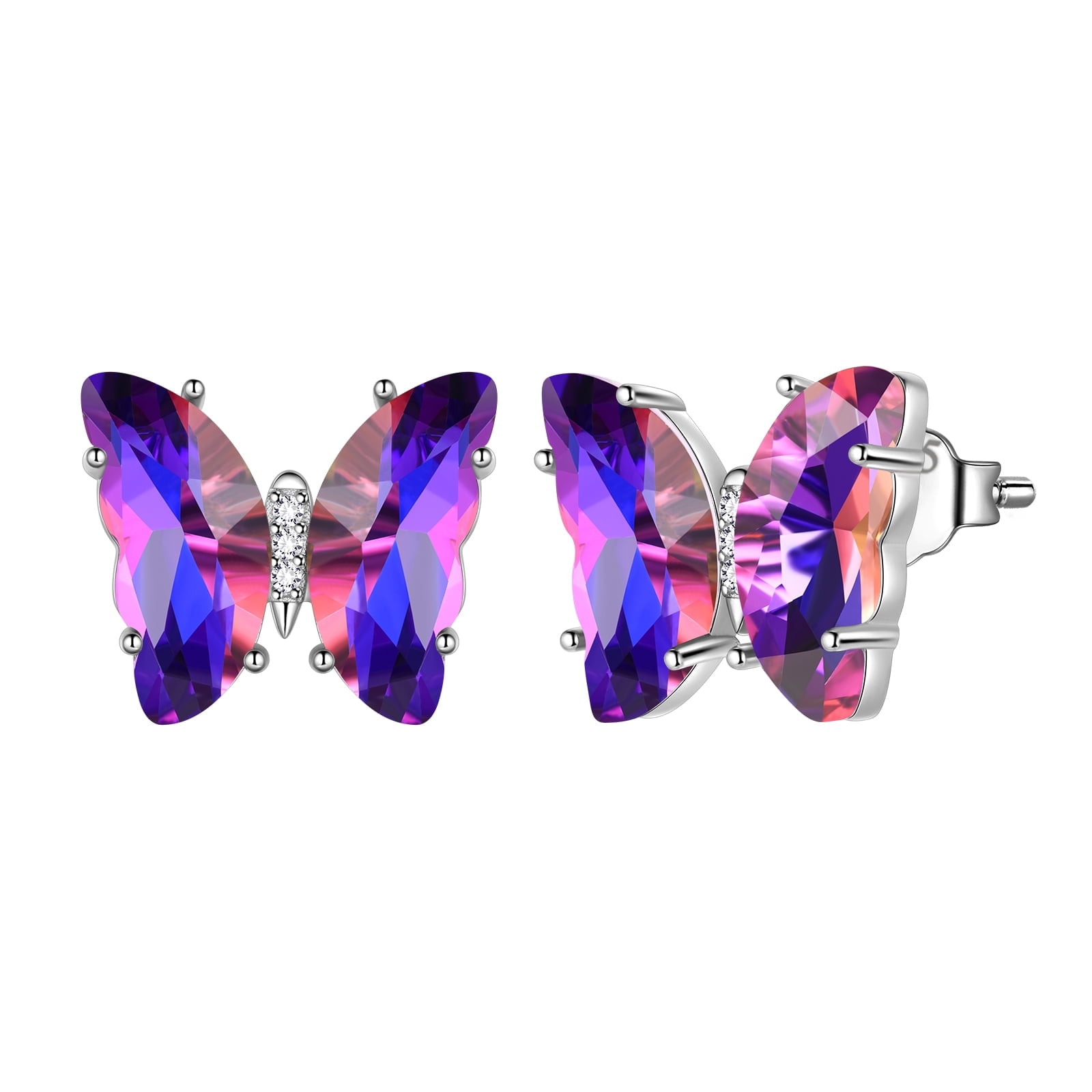 Aurora Tears Amethyst Butterfly Stud Earrings, 925 Sterling Silver, February Birthstone, Women's ...