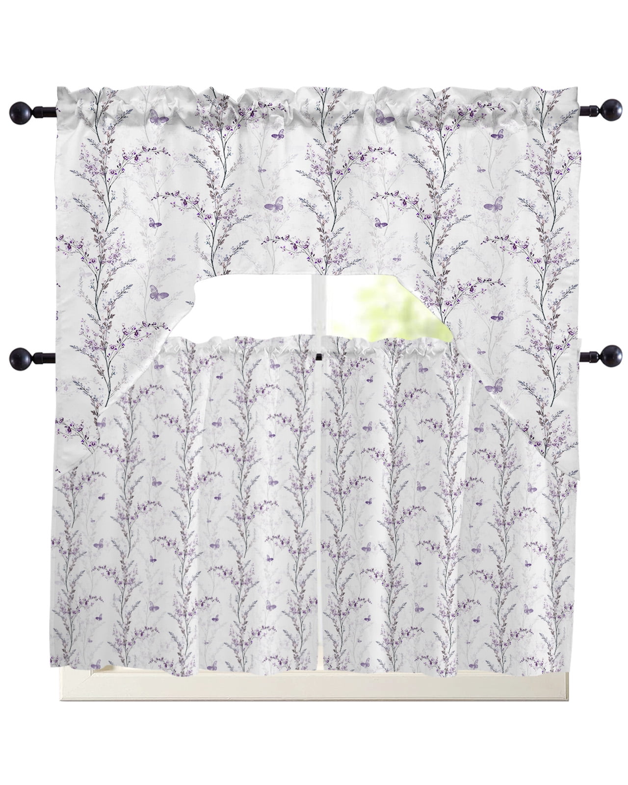 Purple Butterfly Swag Valance and Tier Curtains Set Lavender Bud ...