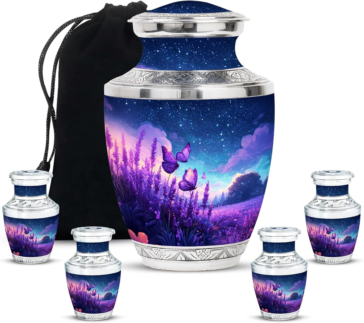 Purple Butterfly Urn, Large and 4 Keepsake Urns for Human Ashes ...