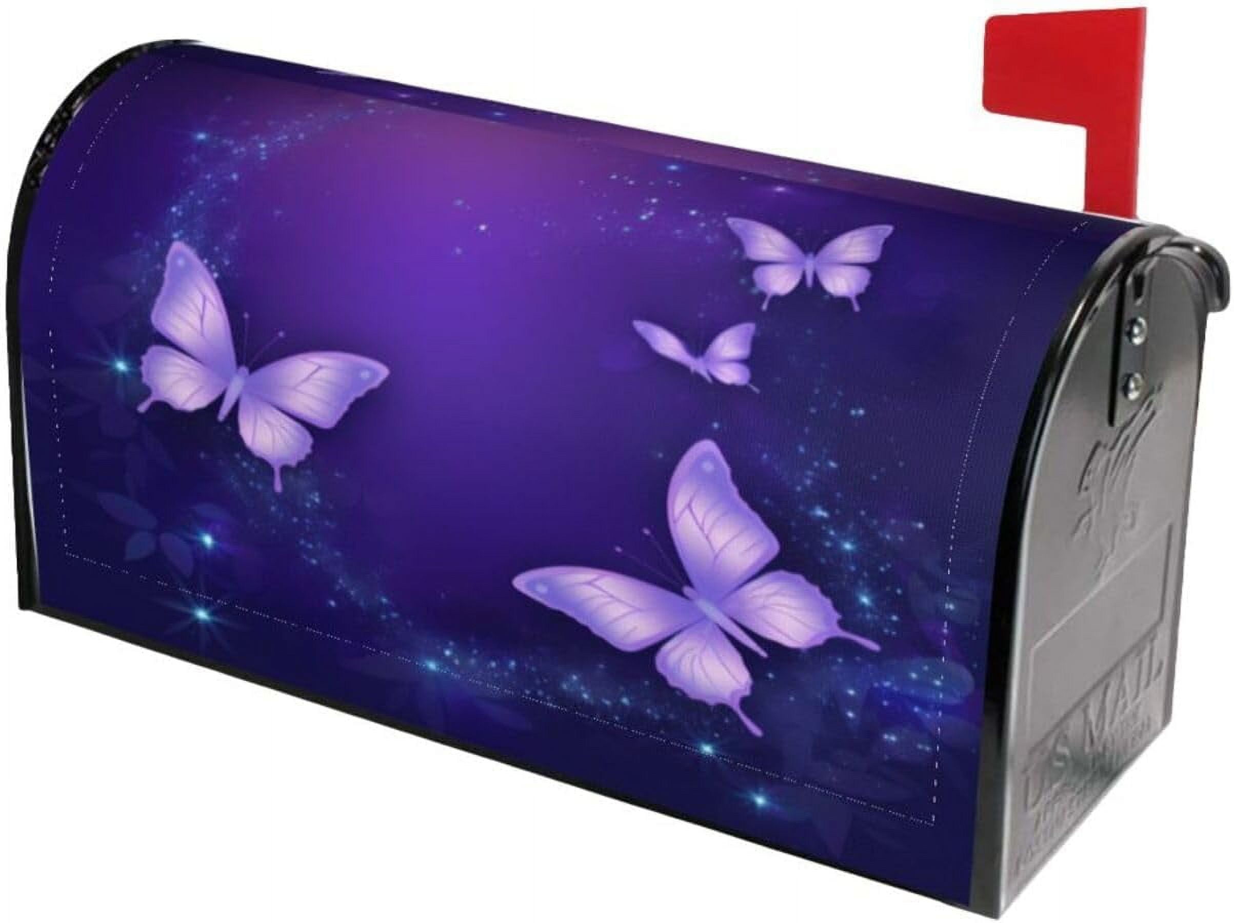 Purple Butterfly Welcome Magnetic Mailbox Cover, Sparkle Star Mailbox ...