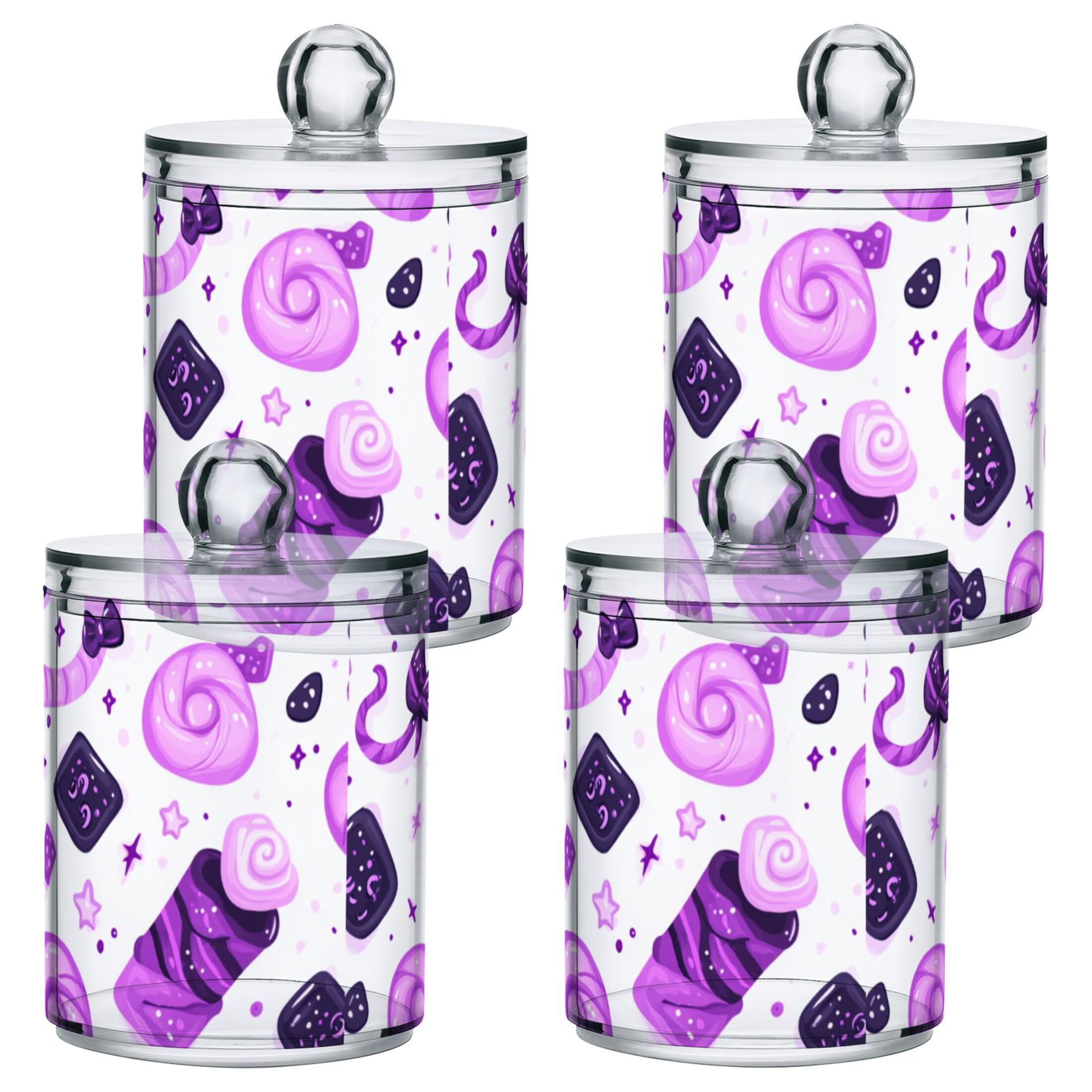 Purple Candy Pattern Bathroom Canisters Set of 4 Translucent Plastic ...
