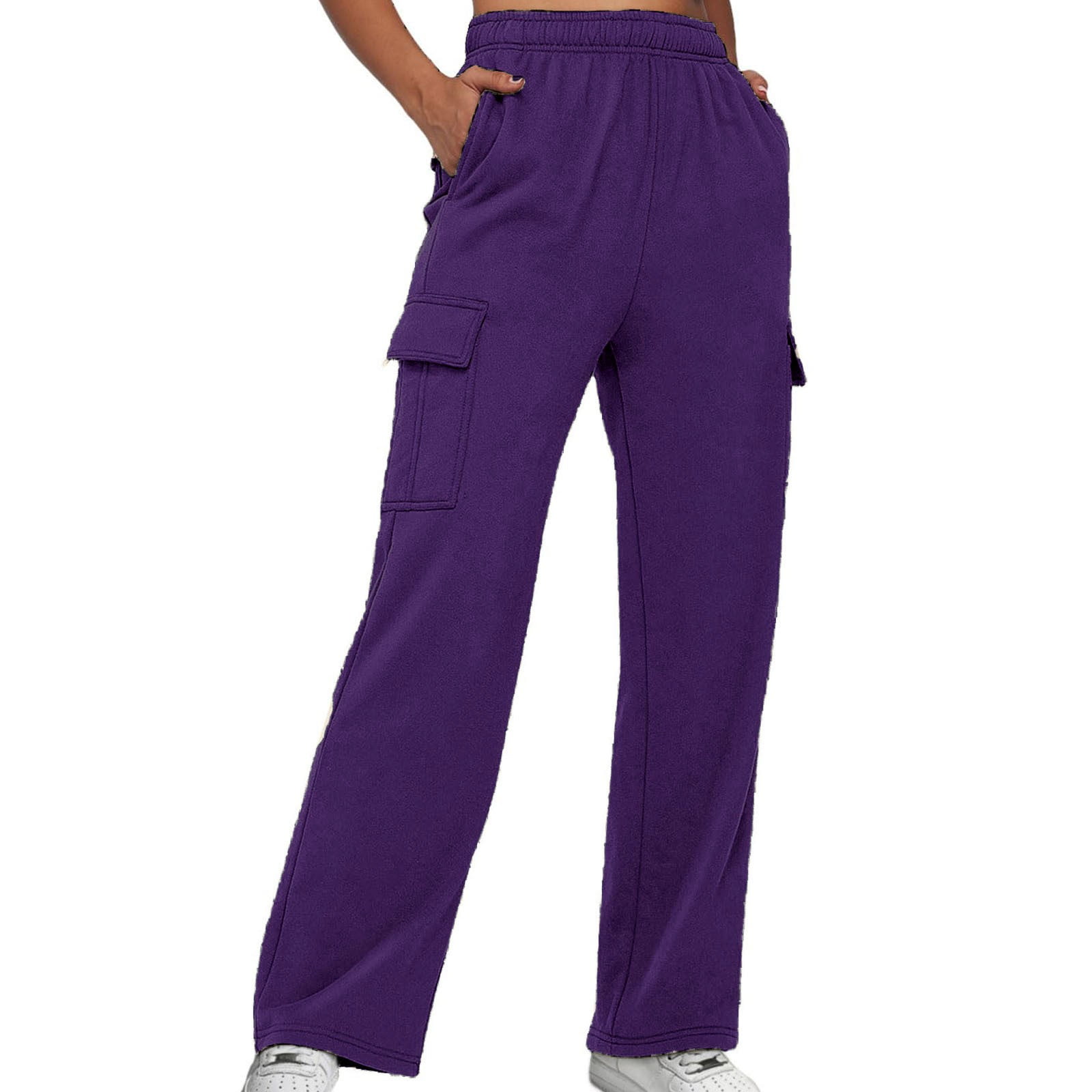 Purple Cargo Pants Womens Fashion Solid Color Loose Straight Leg With ...
