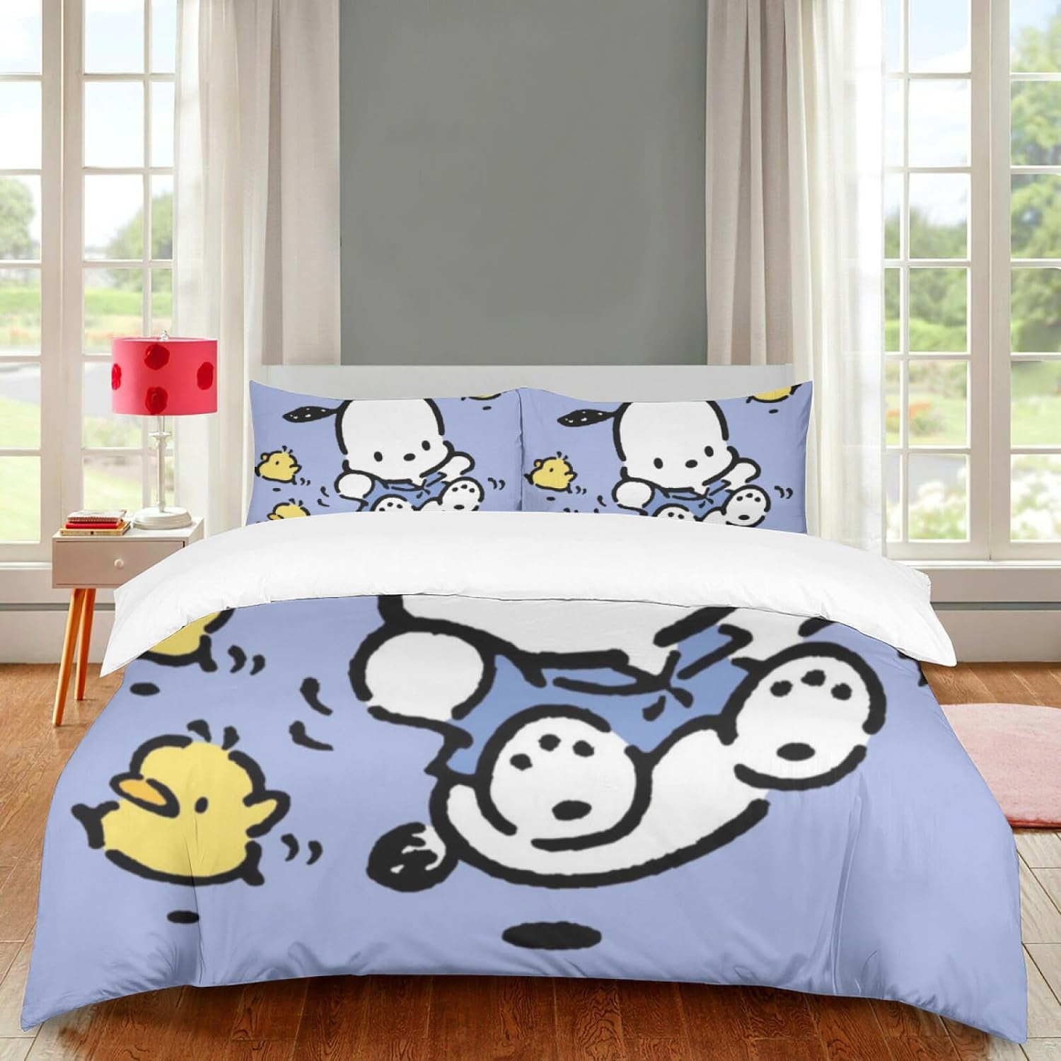 Purple Cartoon Bedding Sets Cute Cartoon Puppy Quilt Set 3pcs Cotton Duvet Cover and Pillowcase ...