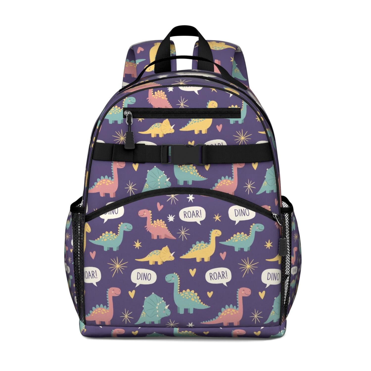 Purple Cartoon Dinosaurs Speech Bubbles Pattern Backpack for School ...