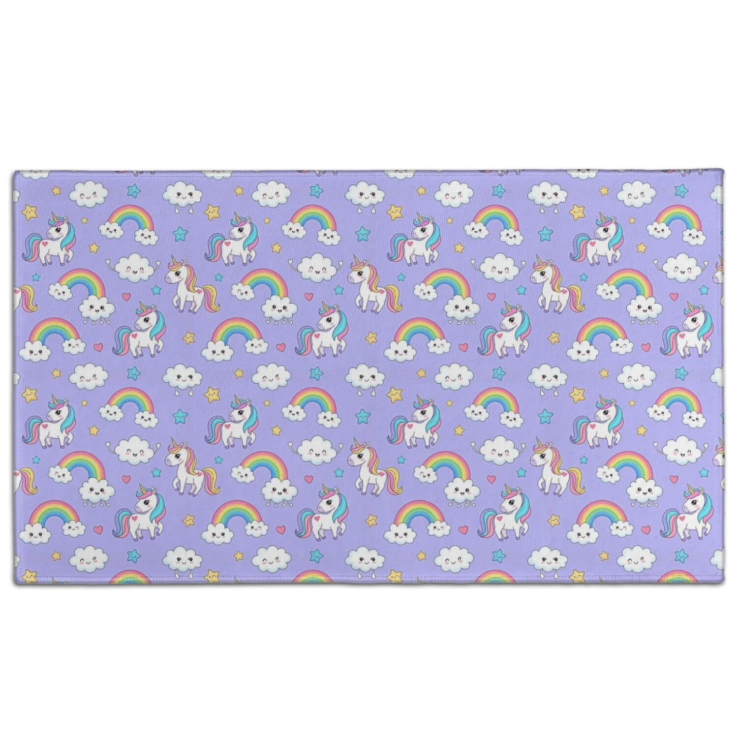 Purple Cartoon Unicorn Rainbow Cloud Star Pattern Door Rugs,Washable ...