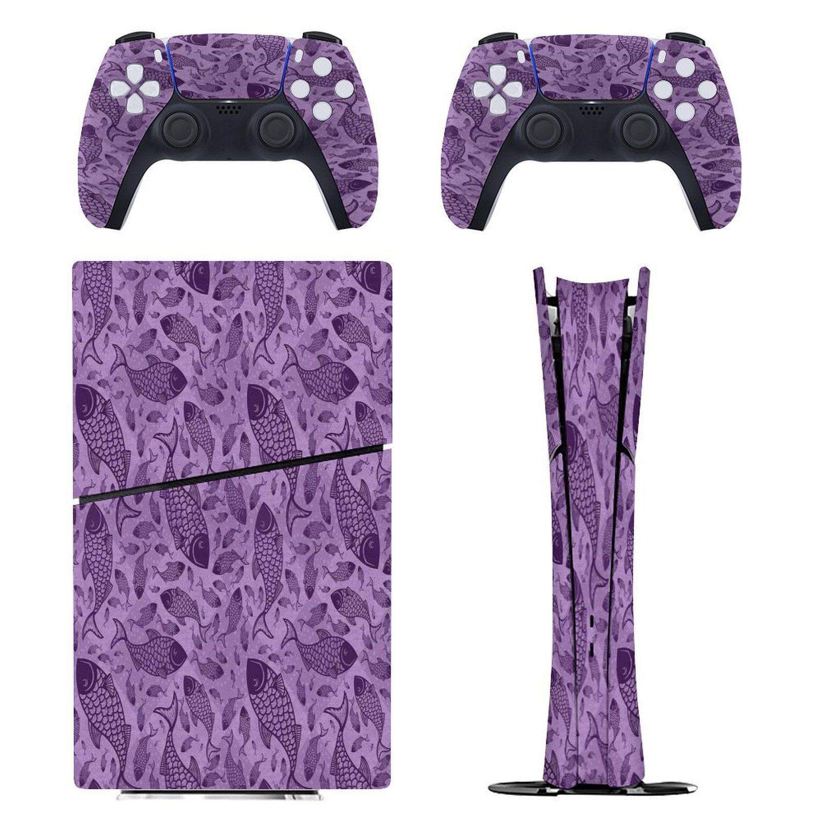 Purple, Carved, Fish PS5/PS5 Slim Digital Disc Skin Sticker For Console ...