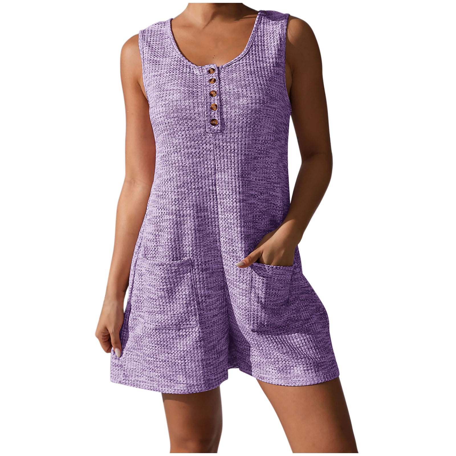 Purple Casual Button Coveralls Shortalls for Women Summer Fall Loose ...