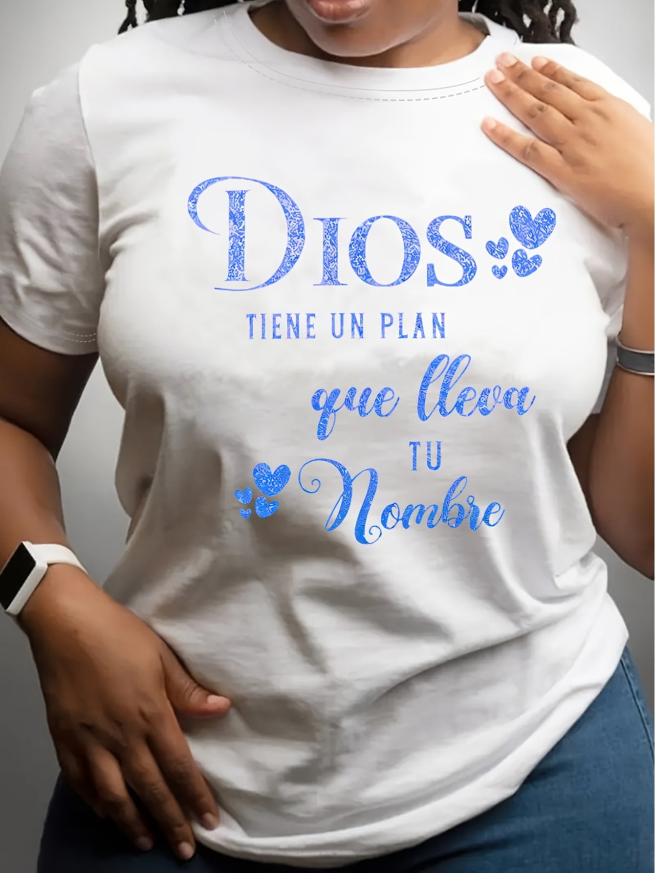 [Purple Casual Crew Neck Top] Women'S Inspirational Quote T-Shirt, "Dios Tiene Un Plan que leva ...