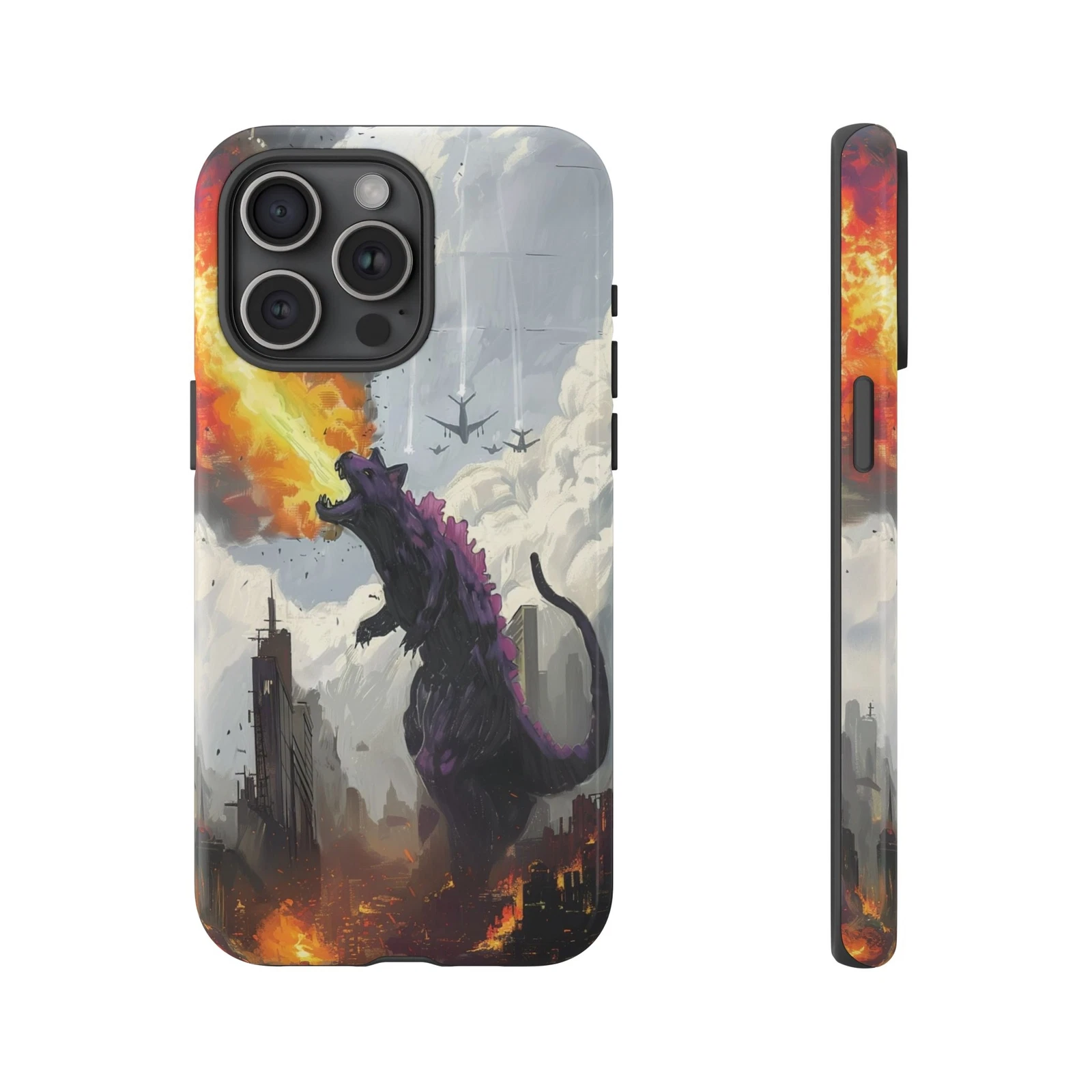 Purple Catzilla Monster in a Fire Attack Phone Case with iPhone 17 to ...