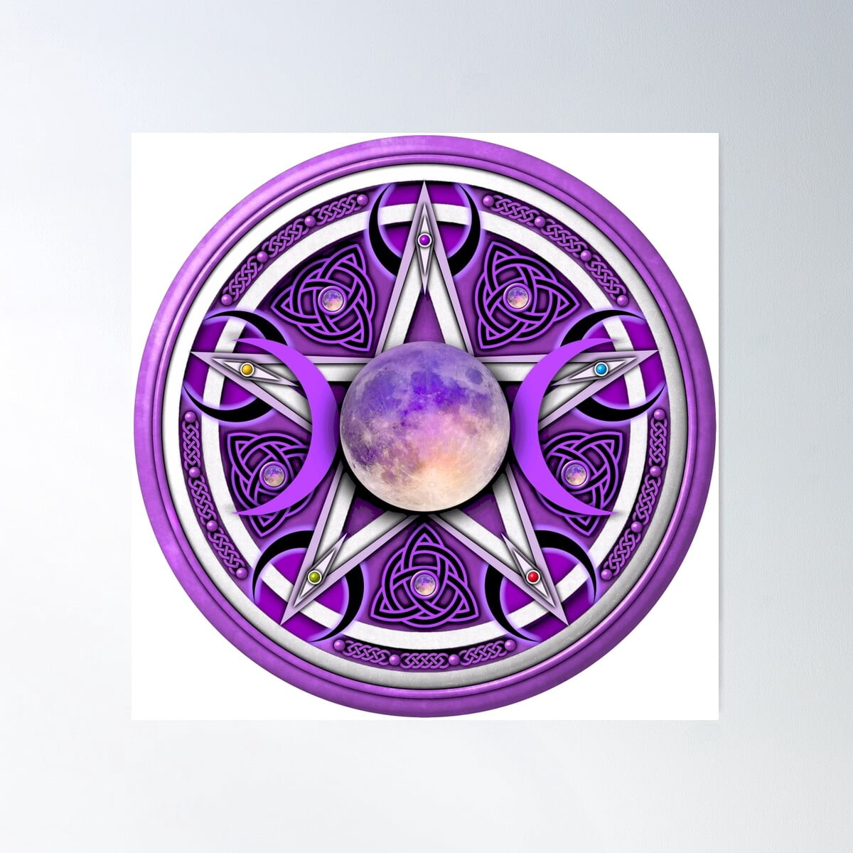 Purple Celtic Pagan Pentacle Poster Wall Art, Modern Wall Decor For ...