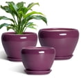 Purple Ceramic Plant Pots Set of 3 – 6, 8, 10 Inch Round Flower Pots ...