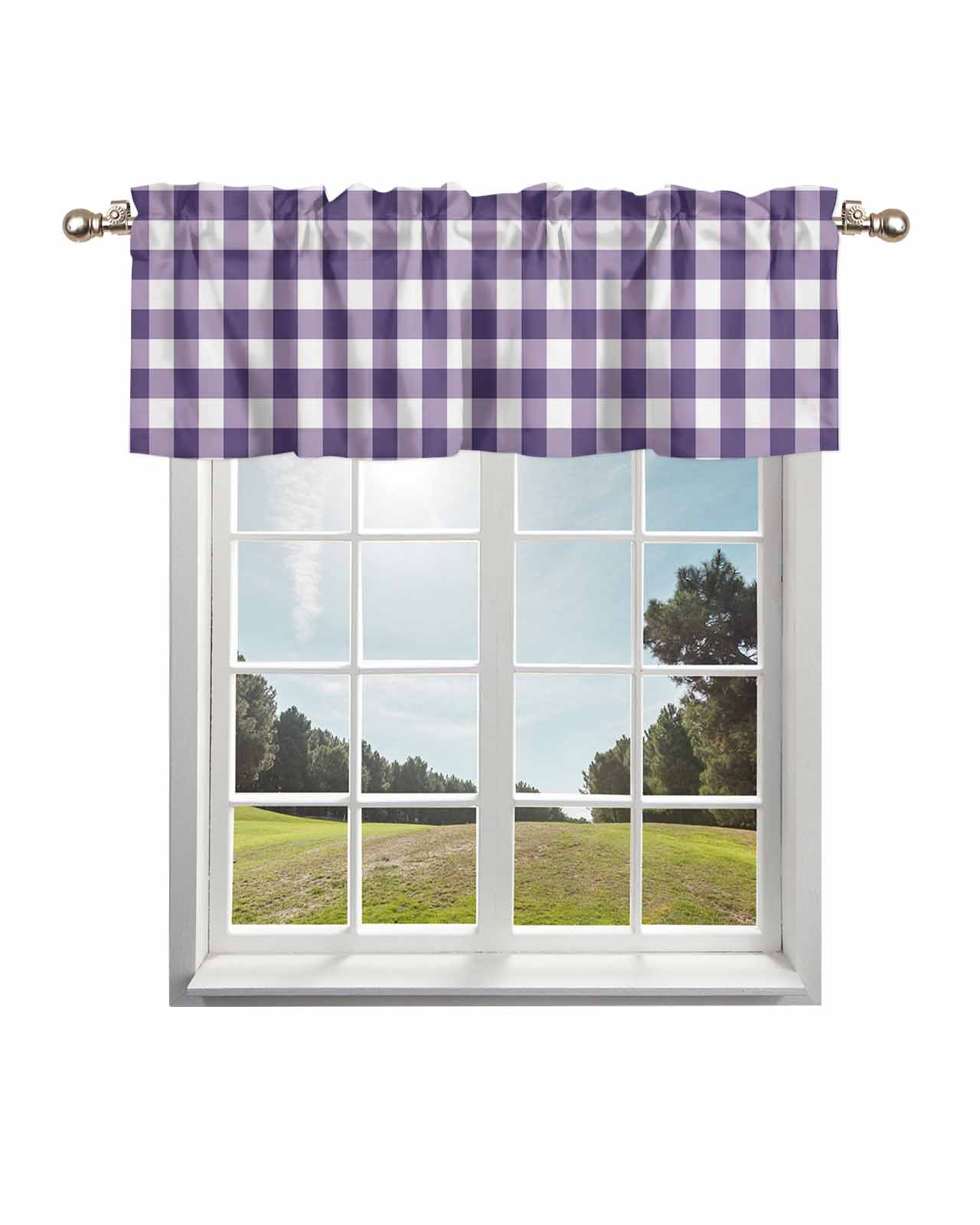 Purple Checkered Curtain Valance for Windows/Living Room/Kitchen ...