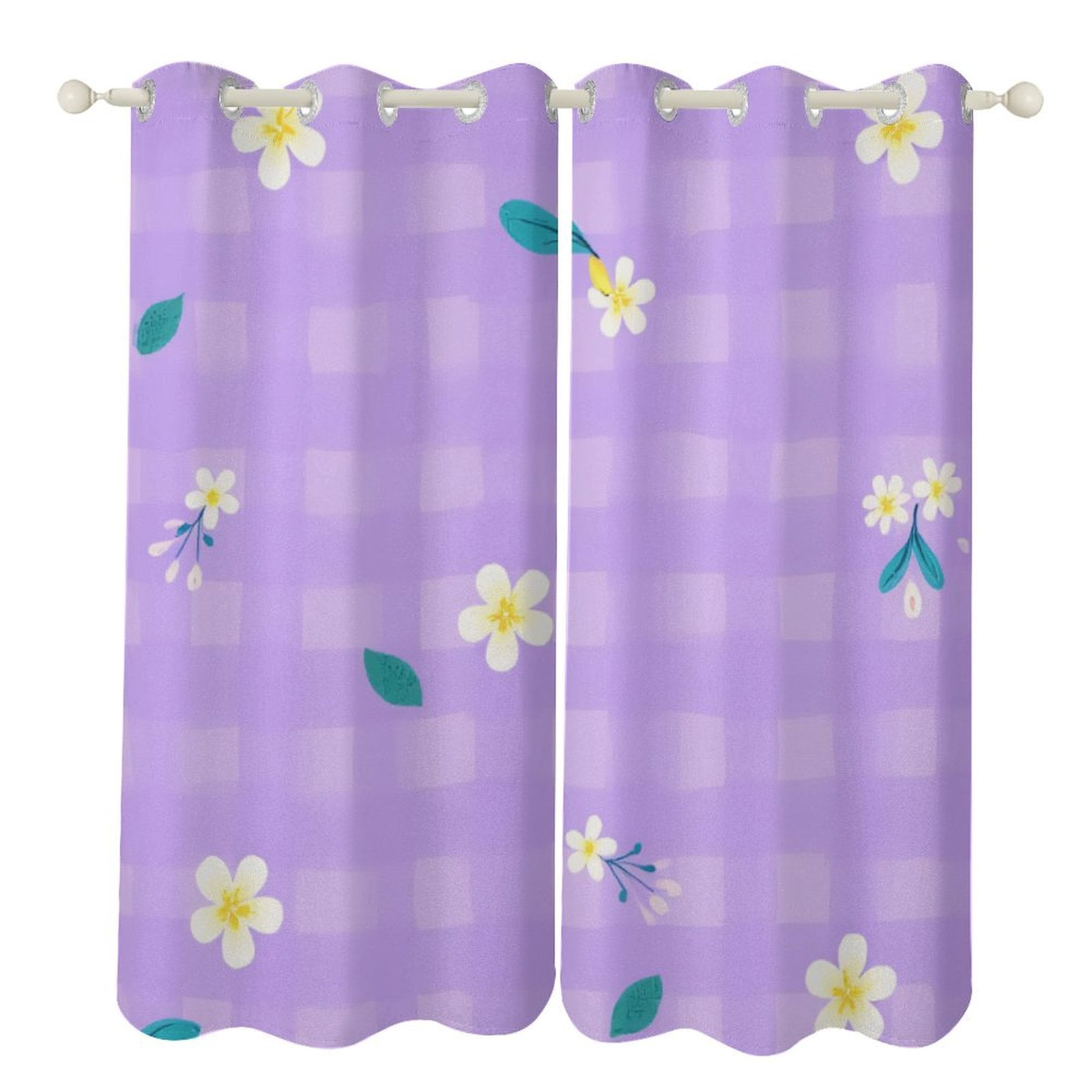 Purple Checkered Floral Pattern Luxury Window Curtains Blinds for ...