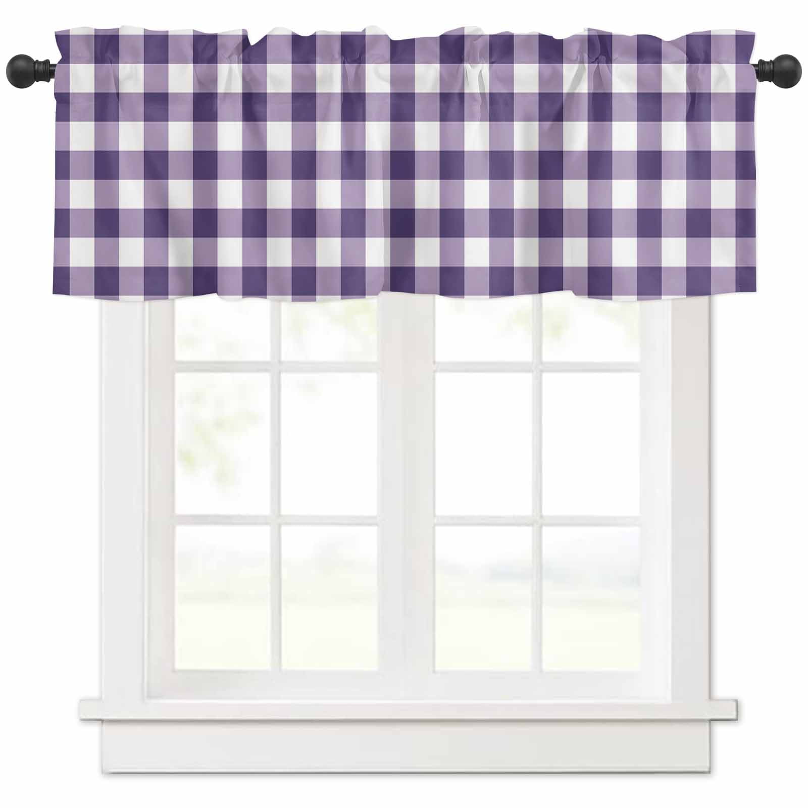 Purple Checkered Valances for Windows Farmhouse Kitchen Curtains ...