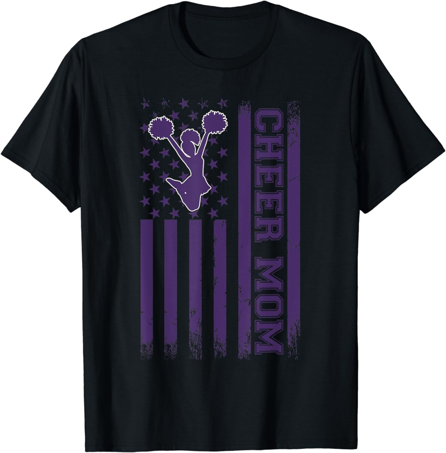 Purple Cheer Mom Tees For Men Usa Flag Vintage Cheerleader T-Shirt ...
