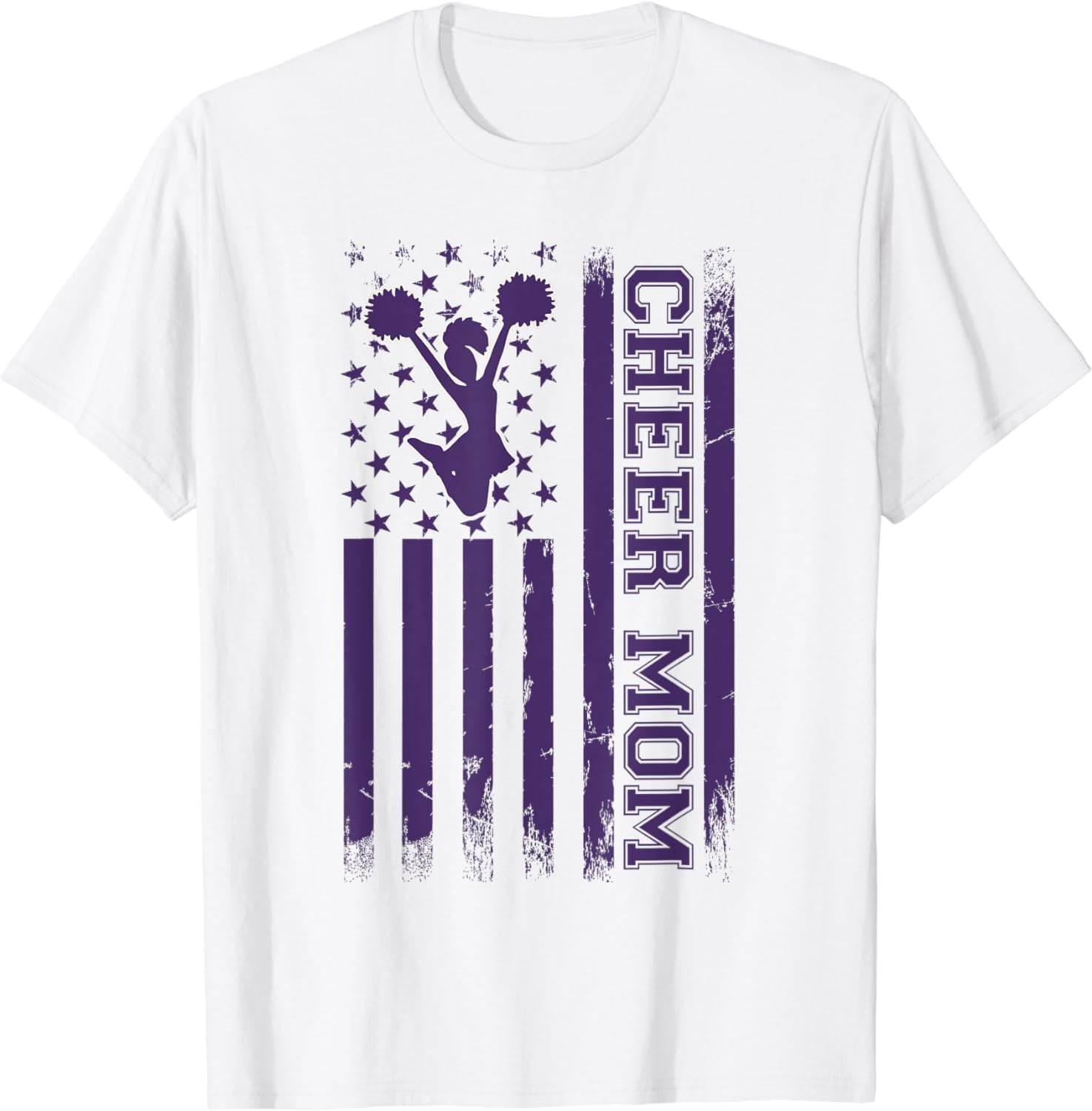 Purple Cheer Mom Tees For Men Usa Flag Vintage Cheerleader T-Shirt ...