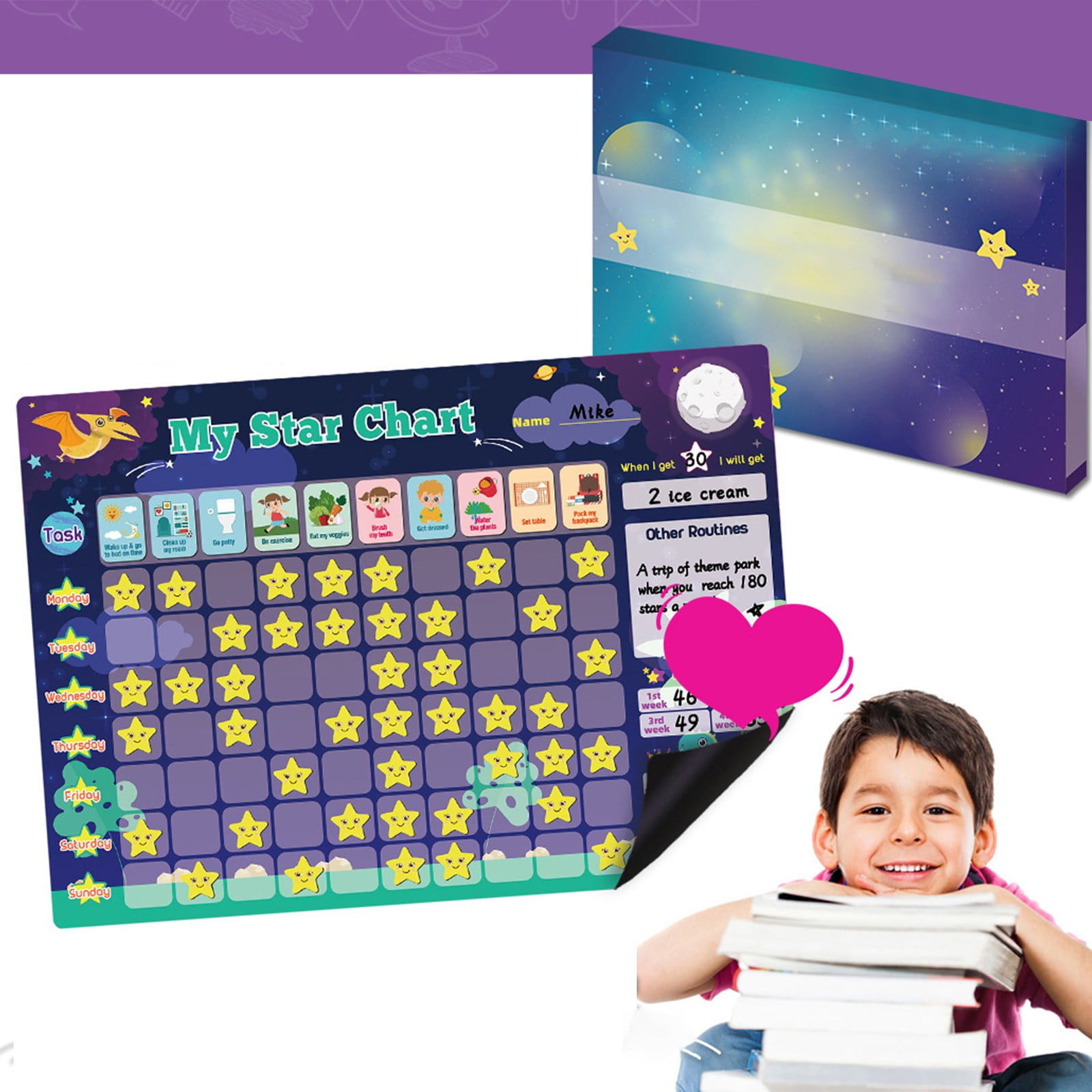 Purple Childrens Magnetic Rewards Chart With Dinosaur Fridge Magnets ...