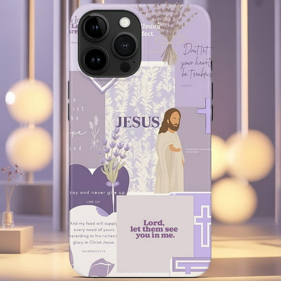 Purple Christian Jesus Phone Case with Bible Verses for iPhone 11 12 13 ...