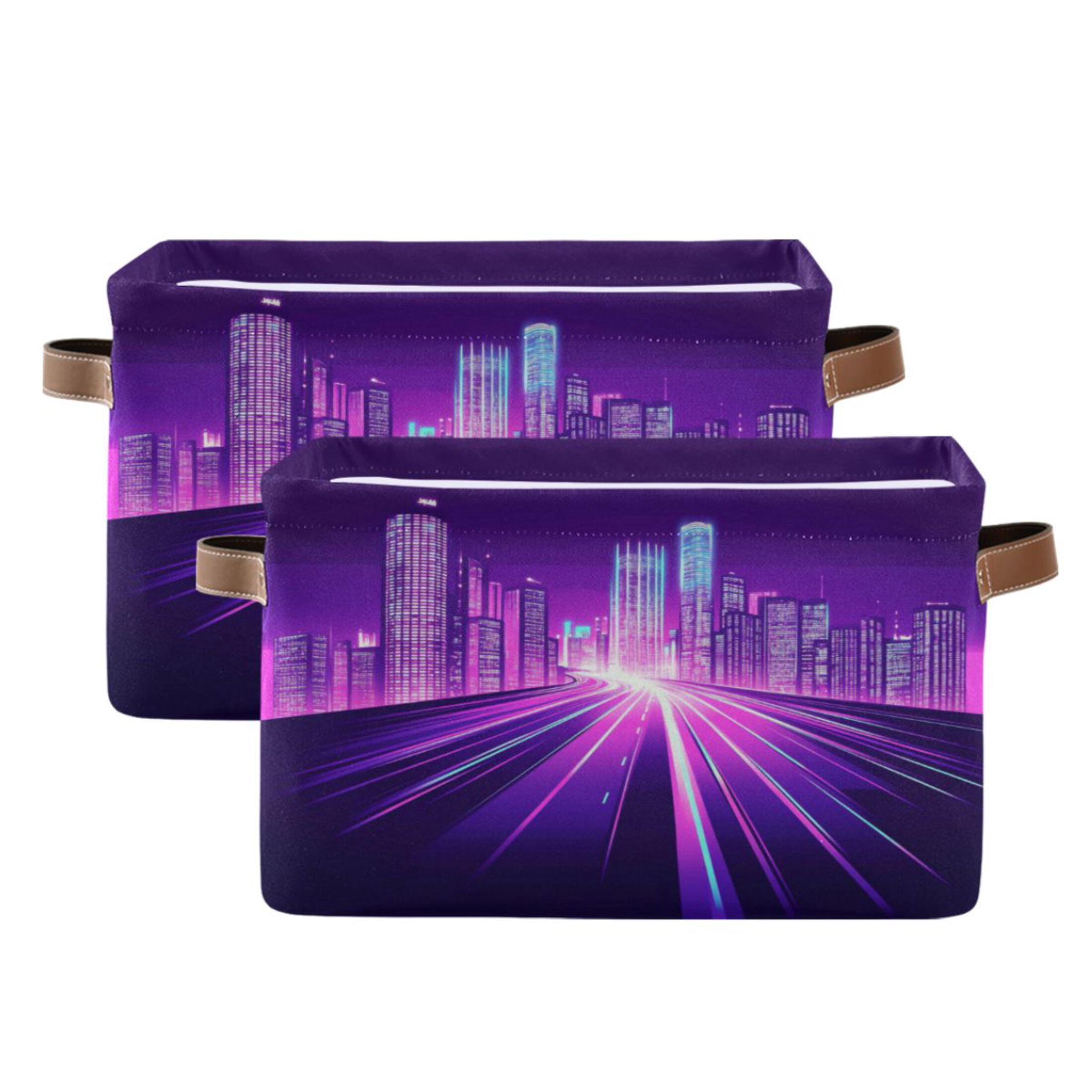 Purple City Skyline Foldable Storage Basket,Canvas Fabric Foldable ...
