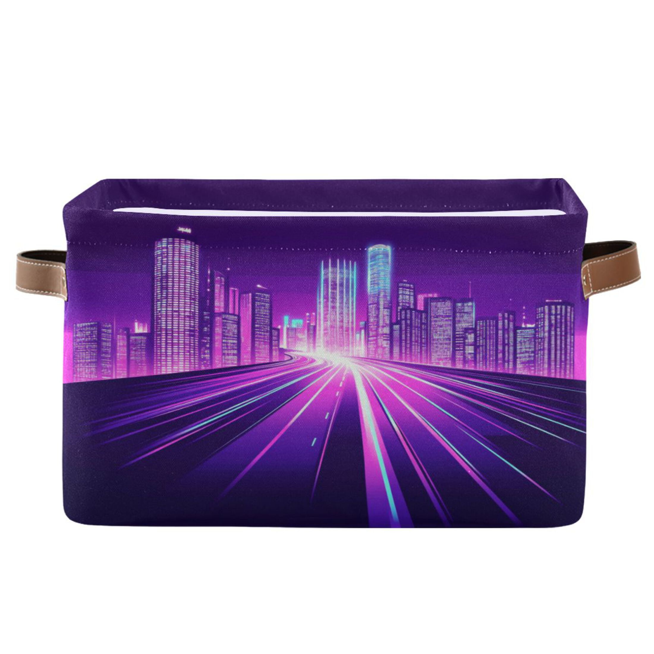 Purple City Skyline Foldable Storage Basket,Canvas Fabric Foldable ...