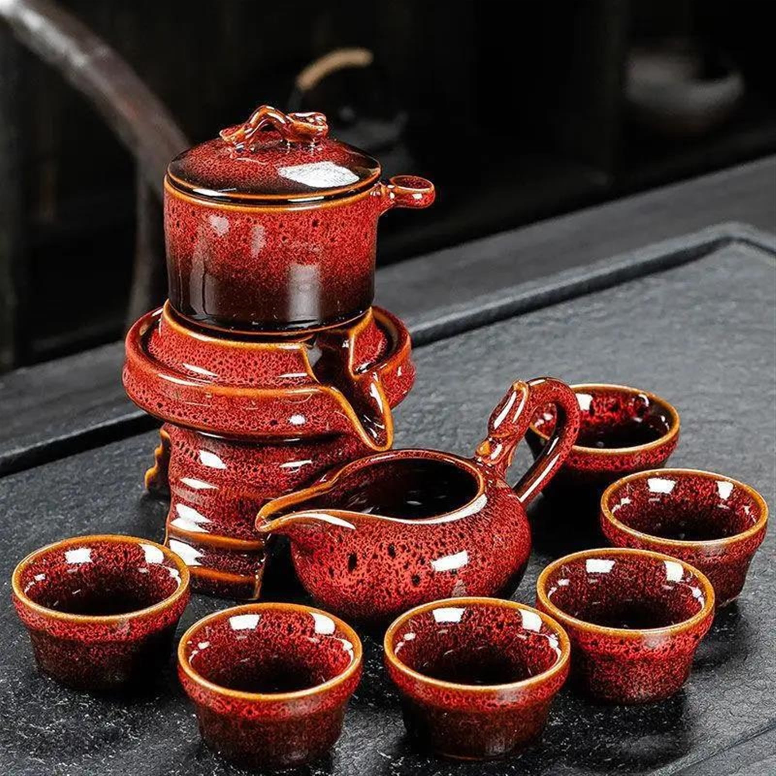 Purple Clay Ceramic Teapot And Teacup Stone Mill Automatic Rotation ...