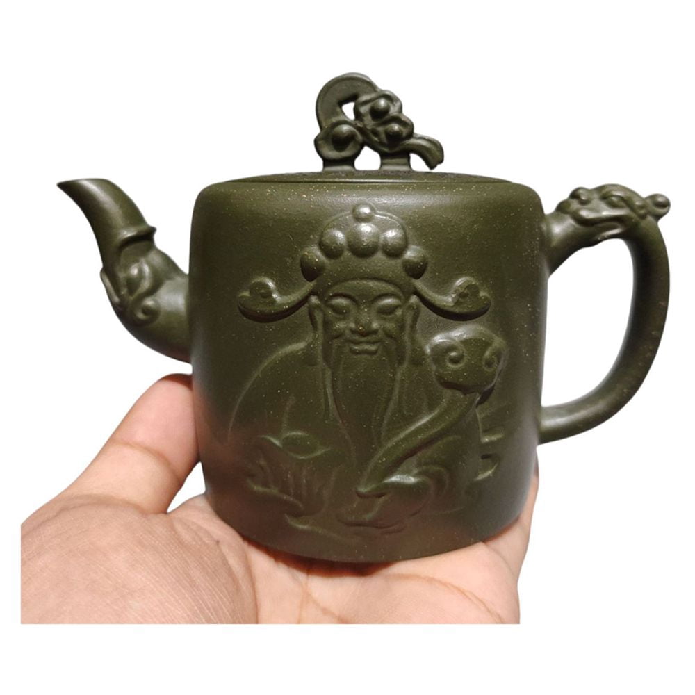 Purple Clay Tea Set Teapot Ceremony Drainer Carved Relief Prosperity ...
