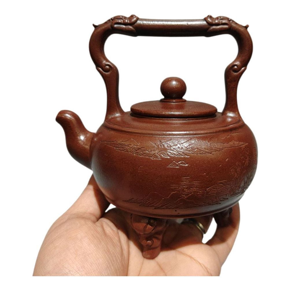 Purple Clay Tea Set Teapot Ceremony Drainer Dragon Loong Engraved ...