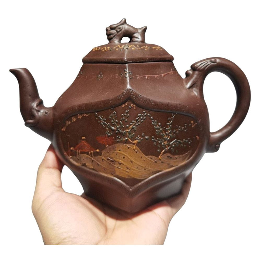 Purple Clay Teapot Gongfu Strainers Square Shaped Painted Flat Angular ...