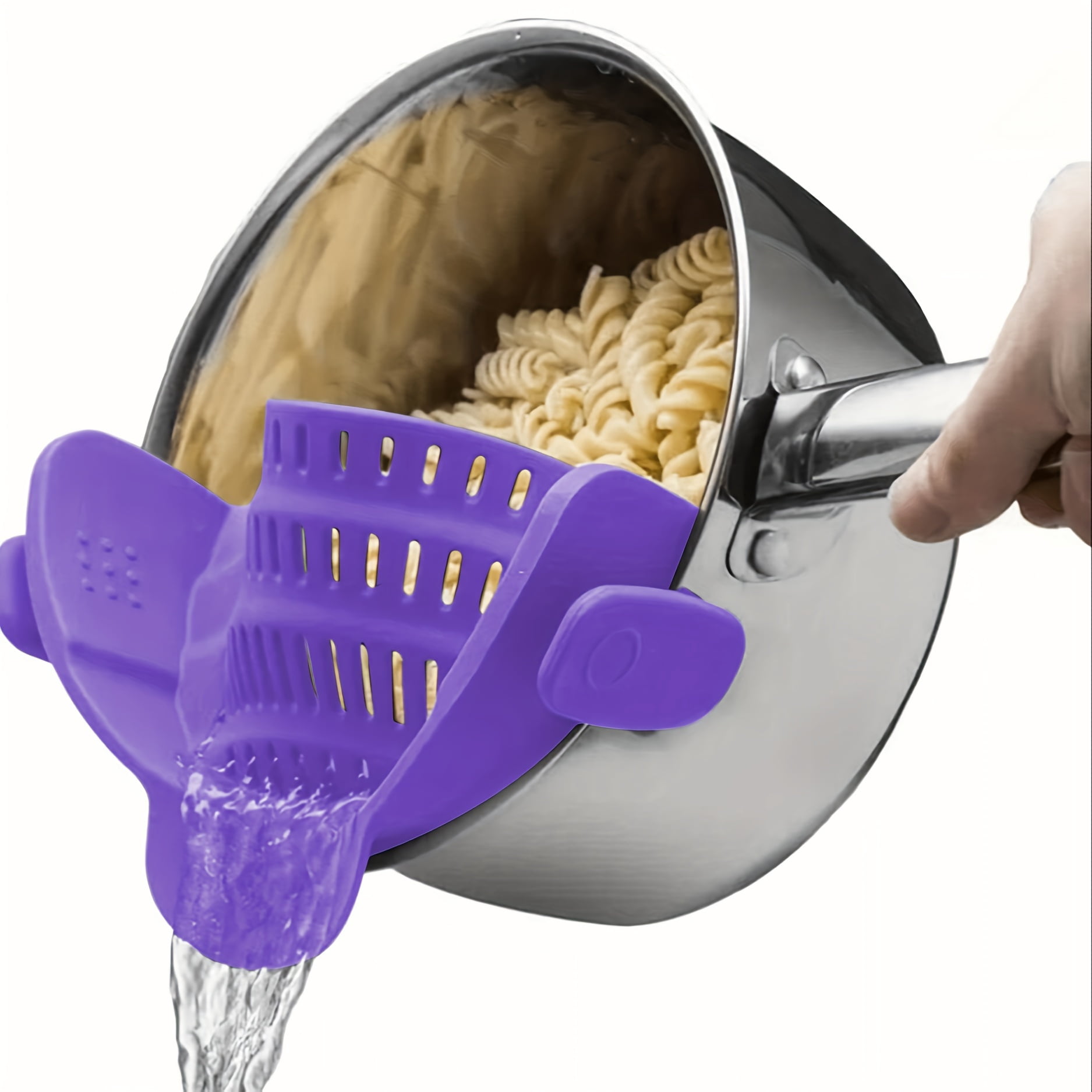 Purple Clip On Strainer Silicone for All Pots and Pans, Pasta Strainer ...