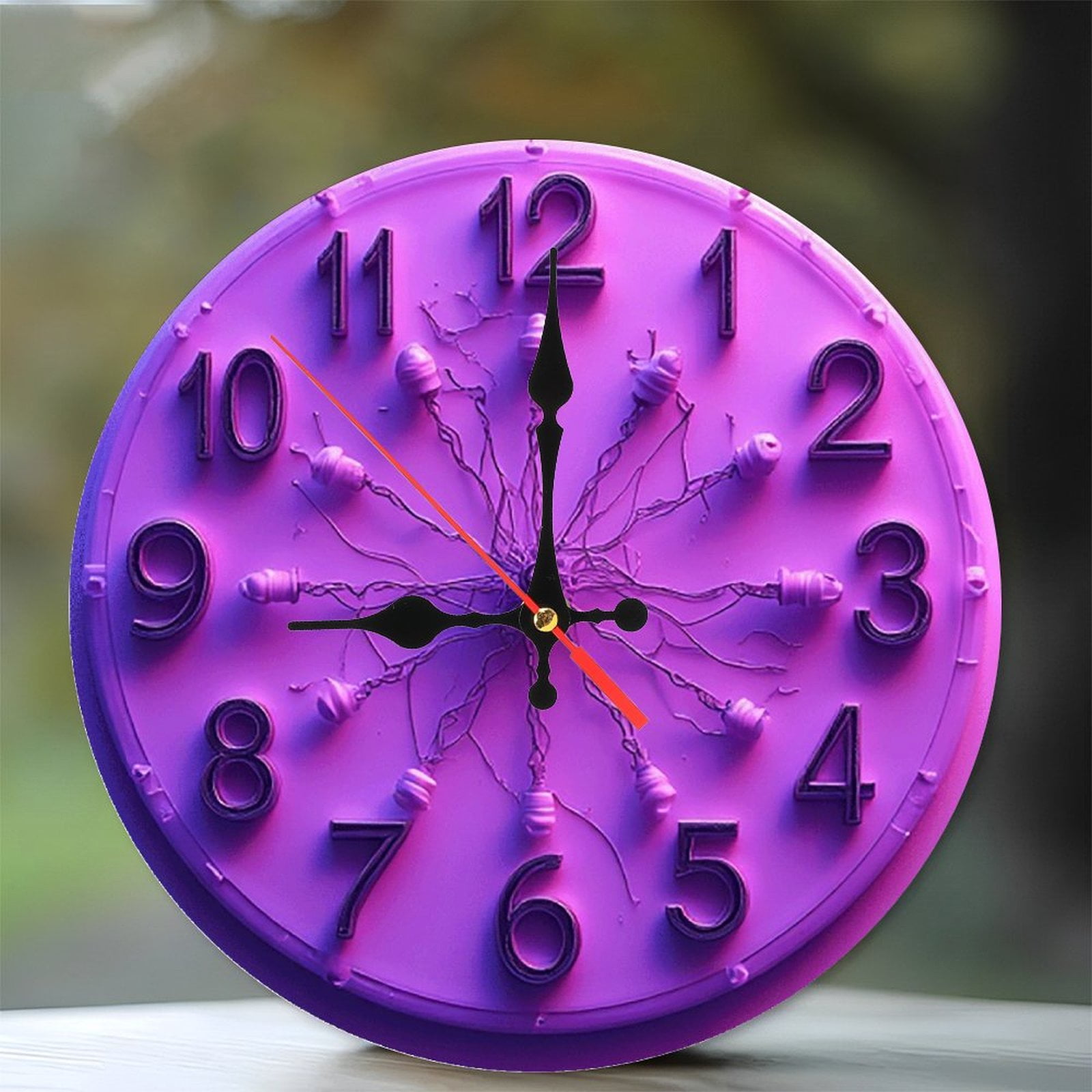 Purple Clock Wall Decor Home Office Art 10-Inch Silent Wooden Wall ...