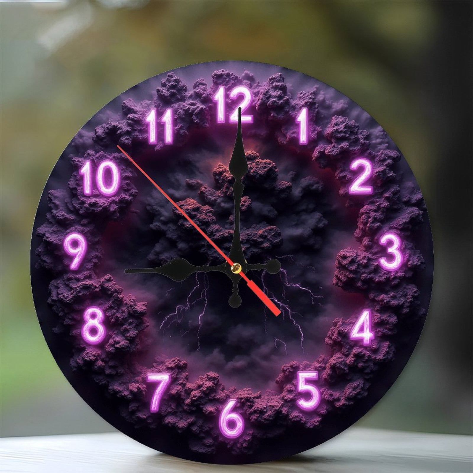 Purple Cloud Storm Clock Neon Wall Clock 10-Inch Silent Wooden Wall ...