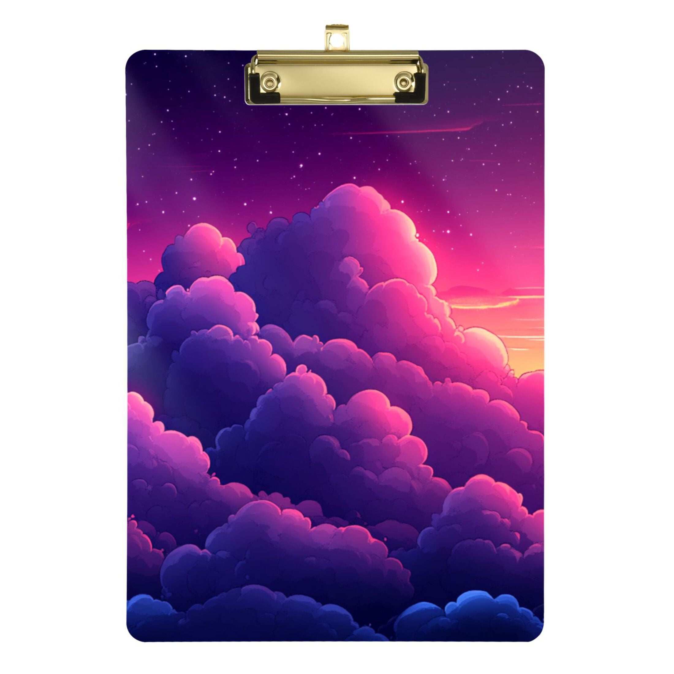 Purple Clouds Cartoon Acrylic Clipboard with Gold Clip for Classroom School and Office A4 Letter ...