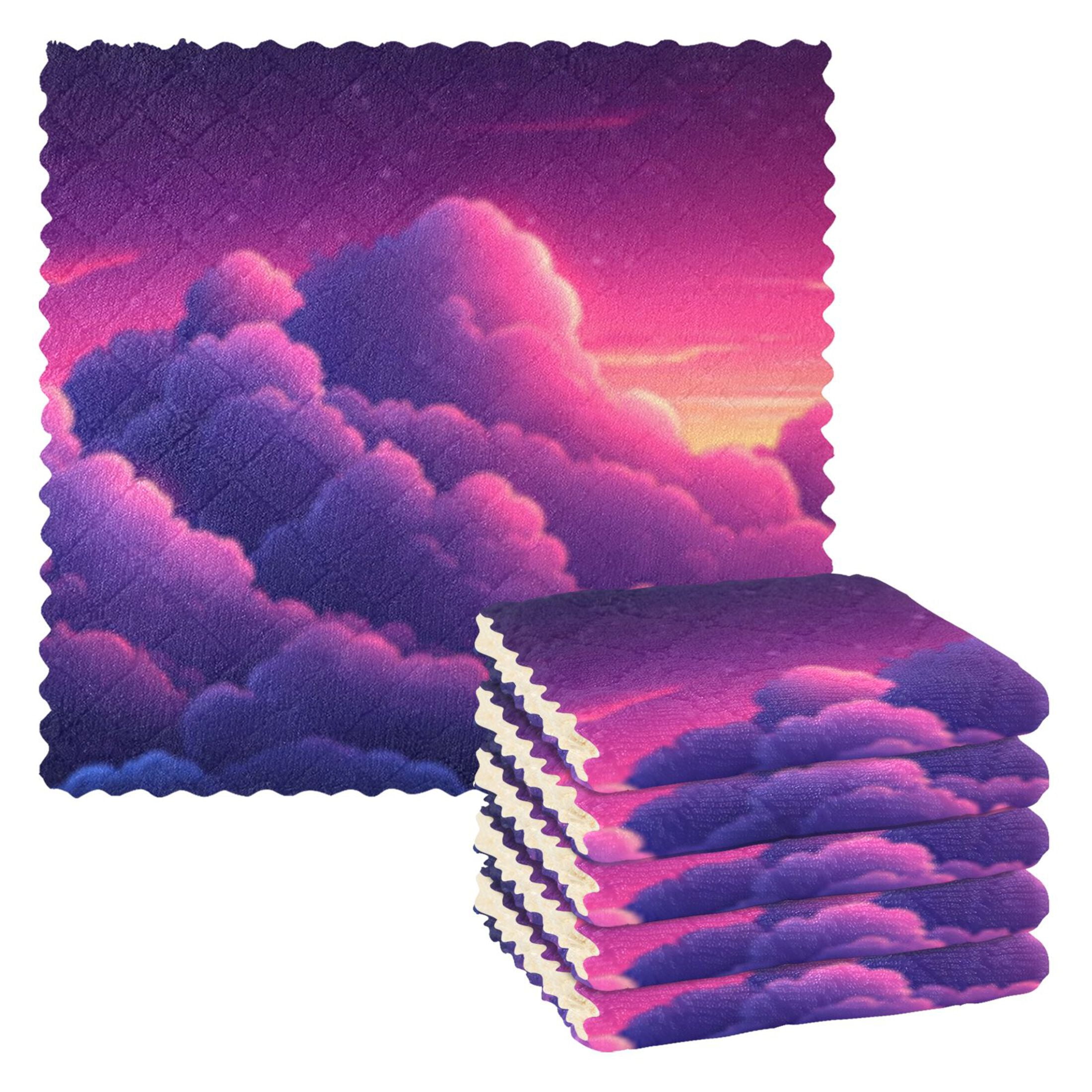 Purple Clouds Cartoon Kitchen Cloth Dish Towels for Drying Washing ...
