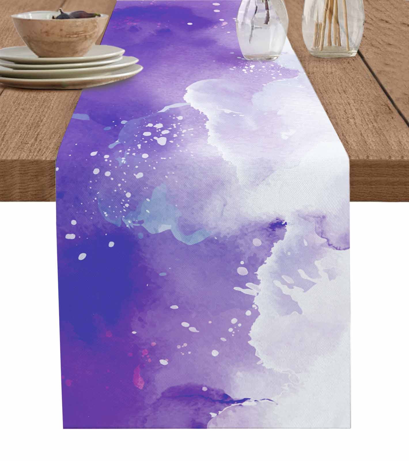 Purple Clouds Watercolor Abstract Table Runner Cotton Lin Wedding Table ...