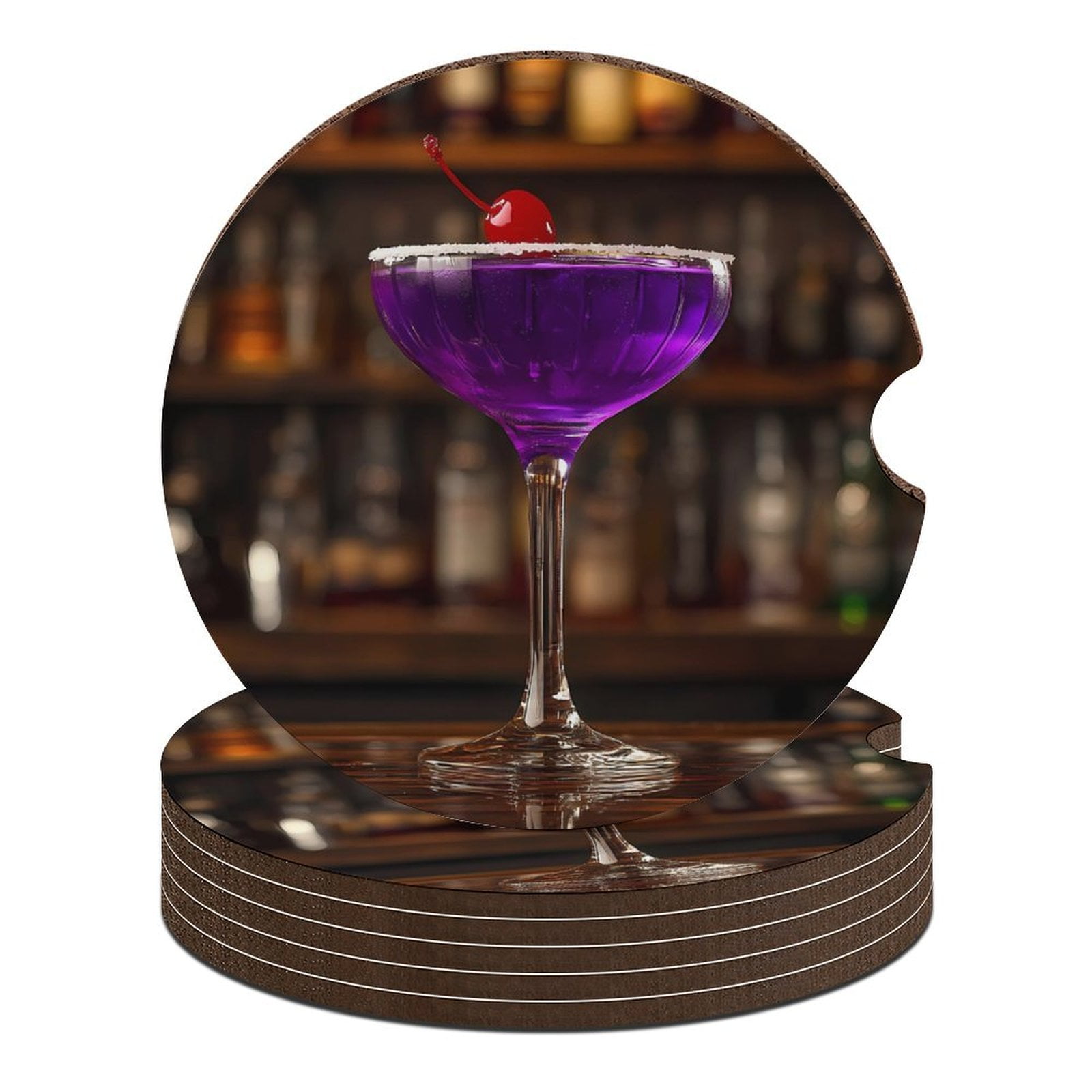 Purple Cocktail Car Coasters for Drinks with A Finger Notch for Easy ...