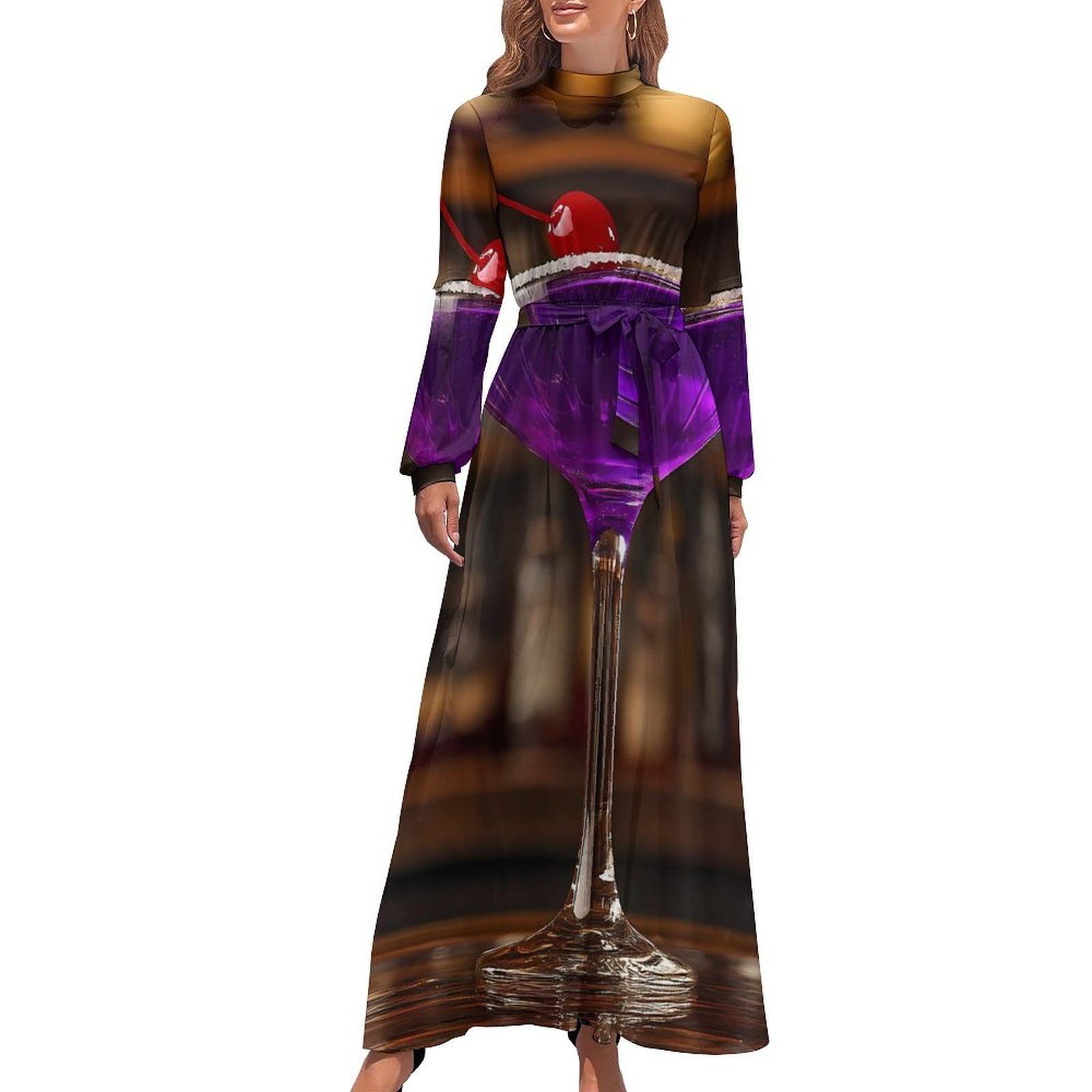 Purple Cocktail Women's Fall Maxi Dress Long Sleeve Turtleneck Flowy ...