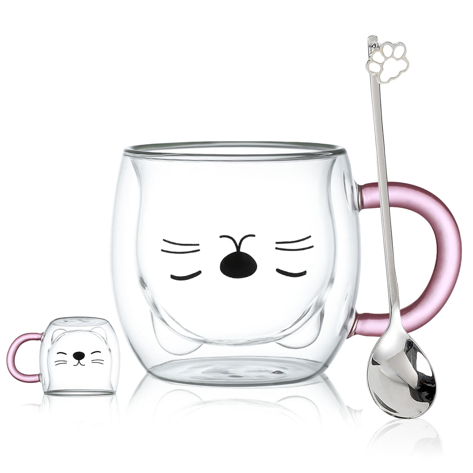 Purple Coffee cup Cat Glass Double Wall Insulated Expresso Coffee Cups ...