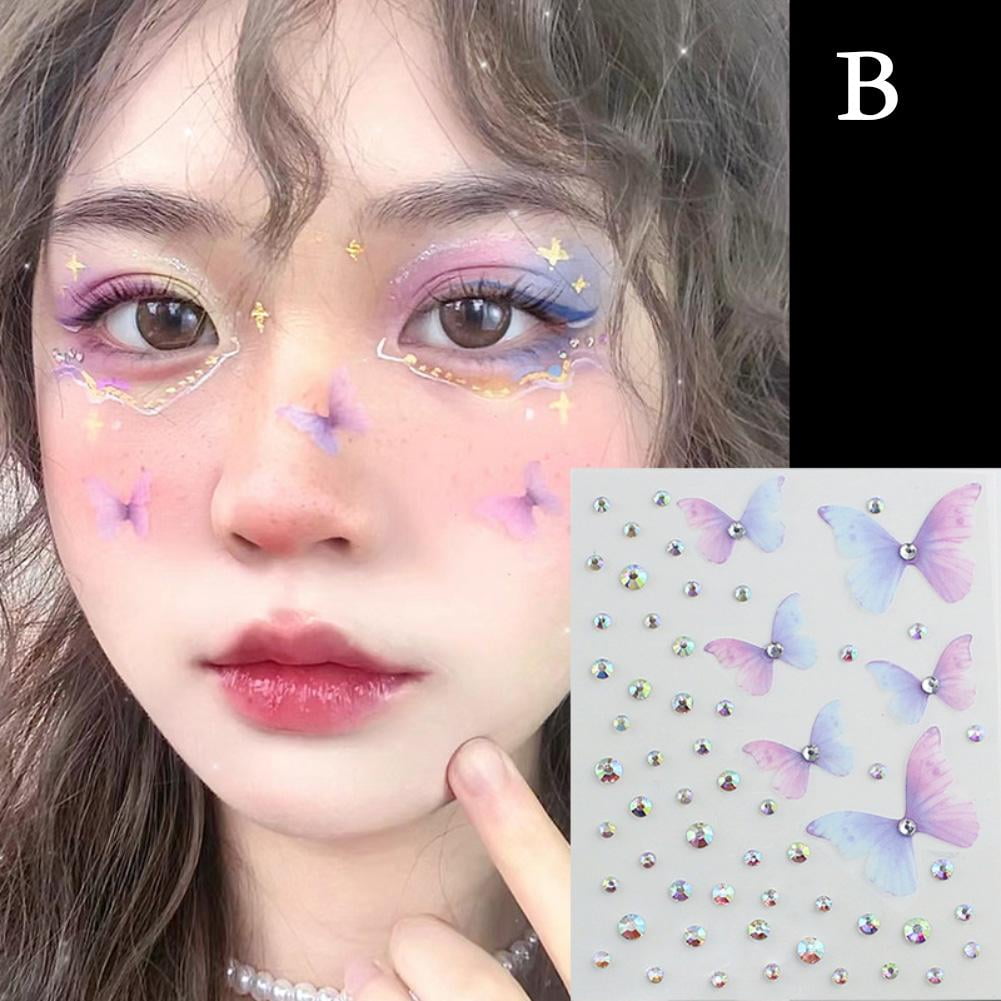 Purple Color No. 3 Butterfly Tear Diamond Face Stickers Flash Diamond ...