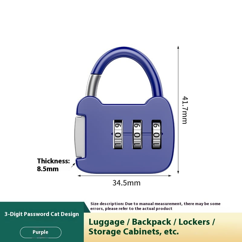 Purple Combination Lock 3 Digit, Resettable Locker Lock,Waterproof ...