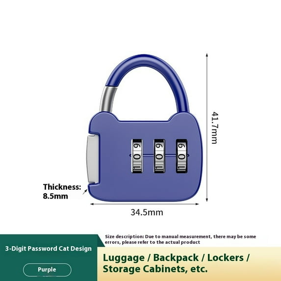 Purple Combination Lock 3 Digit, Resettable Locker Lock,Waterproof ...