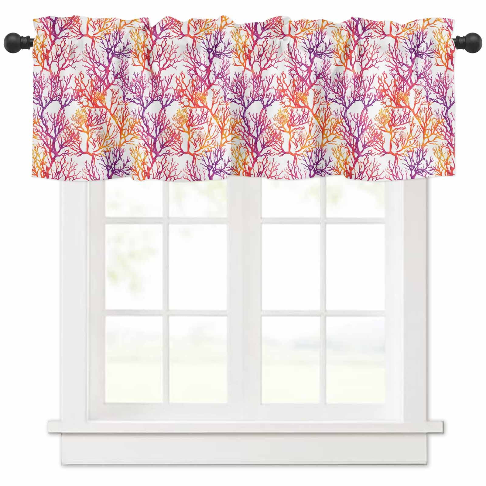Purple Coral Coastal Valances for Windows Farmhouse Kitchen Curtains ...