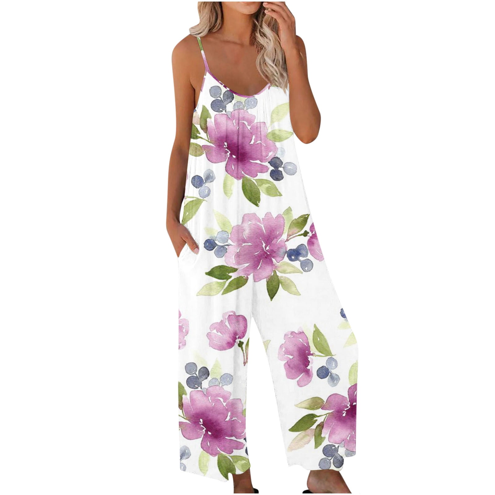 Purple Coveralls for Teen Girls Summer Fall Floral Graphic Loose Fit ...