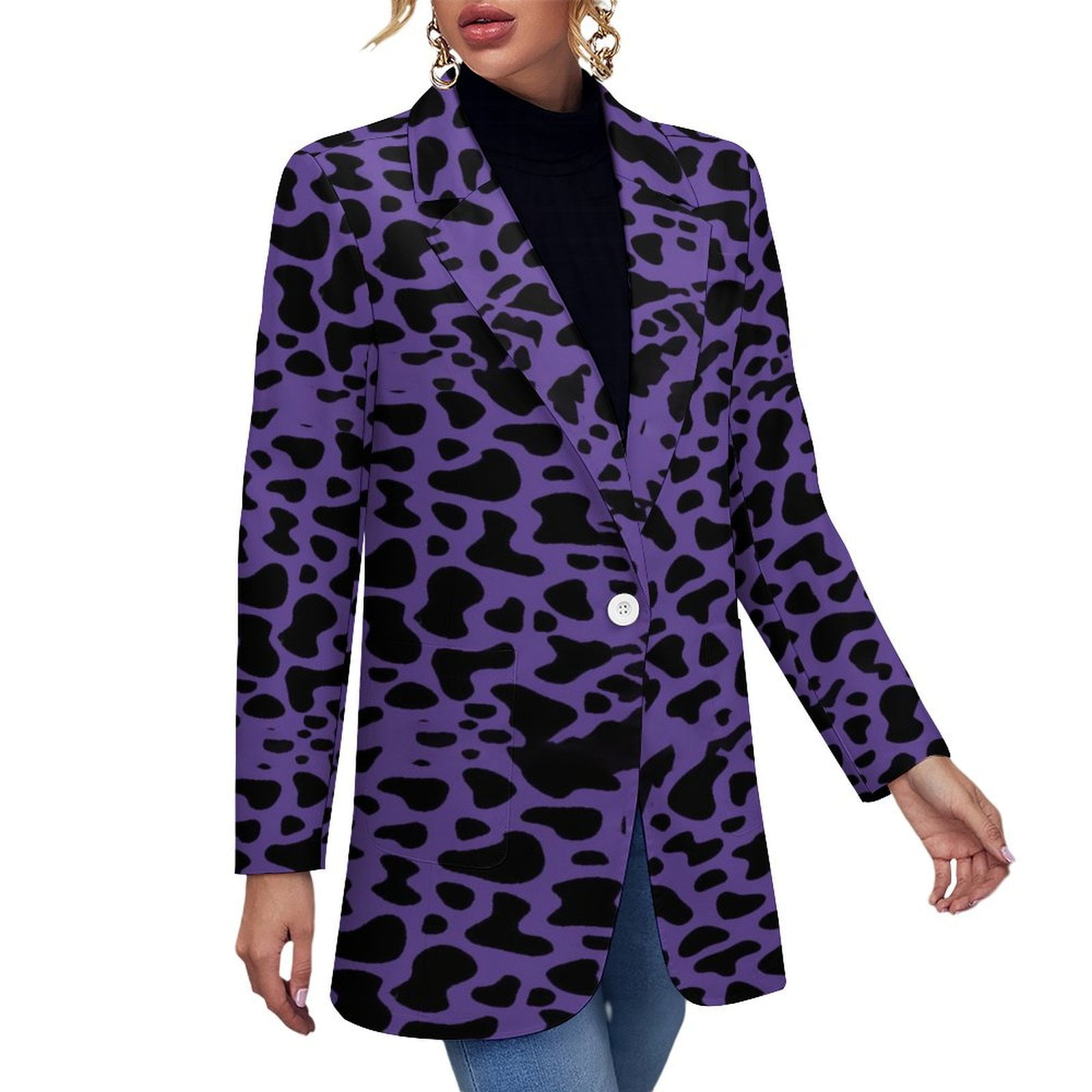 Purple Cow Pattern Woman Casual Loose Suits Summer Jacket Woman ...