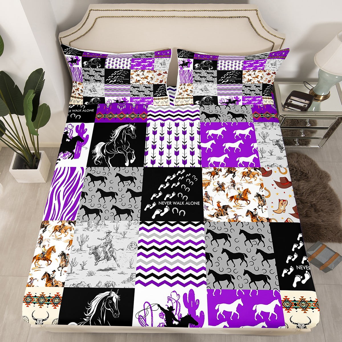 Purple Cowgirl Kids Bedding Set Western Twin Fitted Sheet For Girls ...