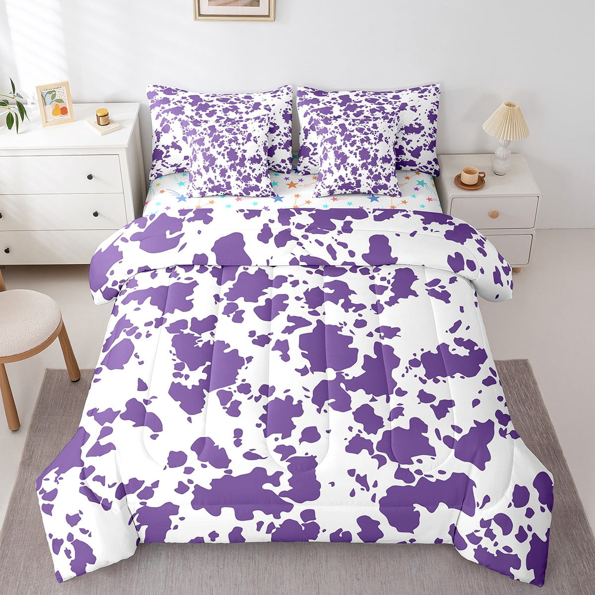 Purple Cowhide Bed in a Bag King Size Comforter Set 7 Pieces Cartoon ...