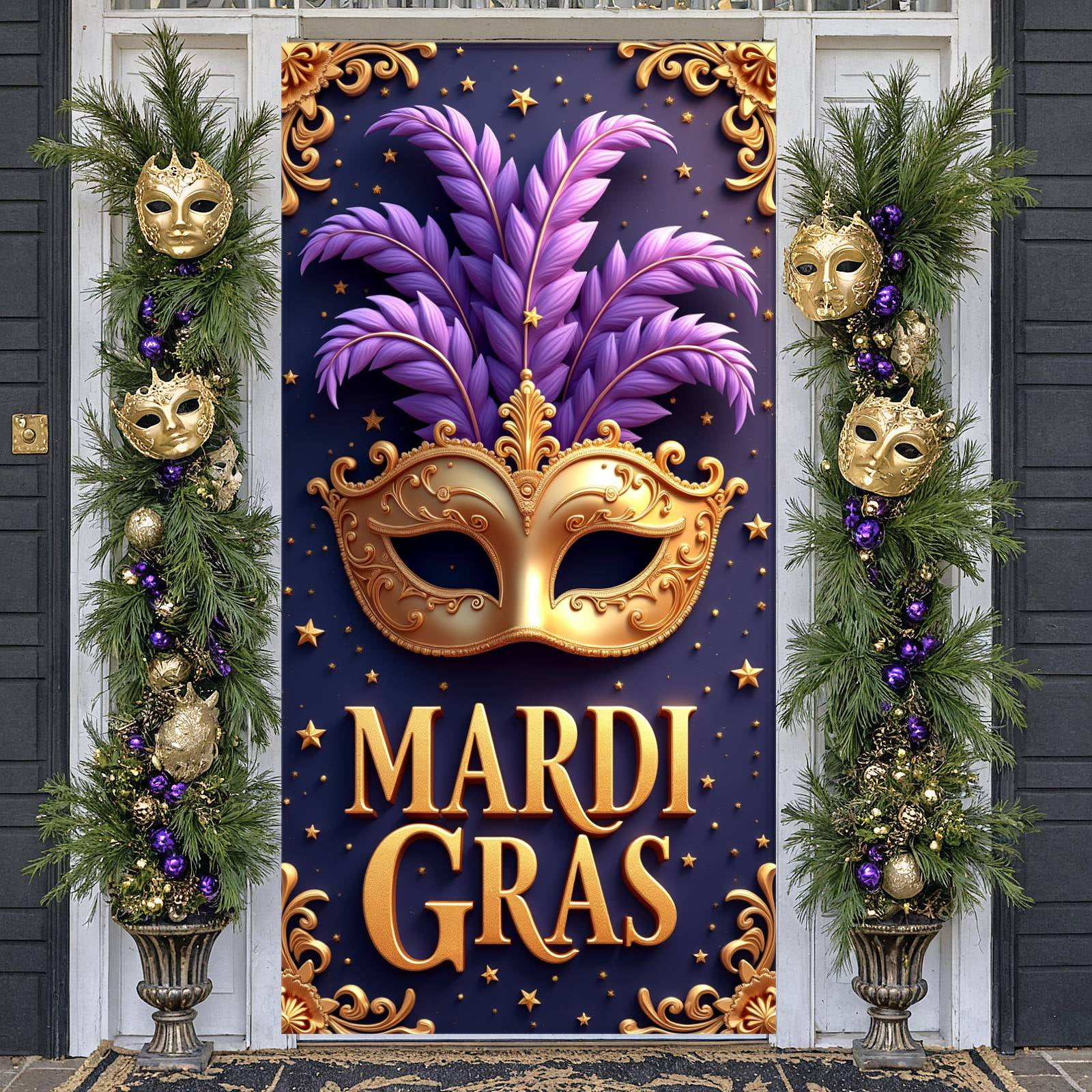 Purple Crawfish Mardi Gras Banner Colorful Beads Welcome Display Ornate ...