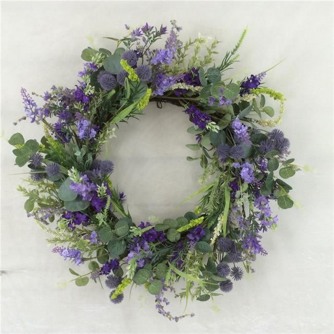 Purple & Cream Flowers with Eucalyptus Leaves Wreath - Walmart.com
